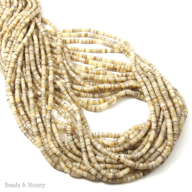Kabibe Shell Light Brown/Gray/White Heishi 2-3mm (24 Inch Strand ...